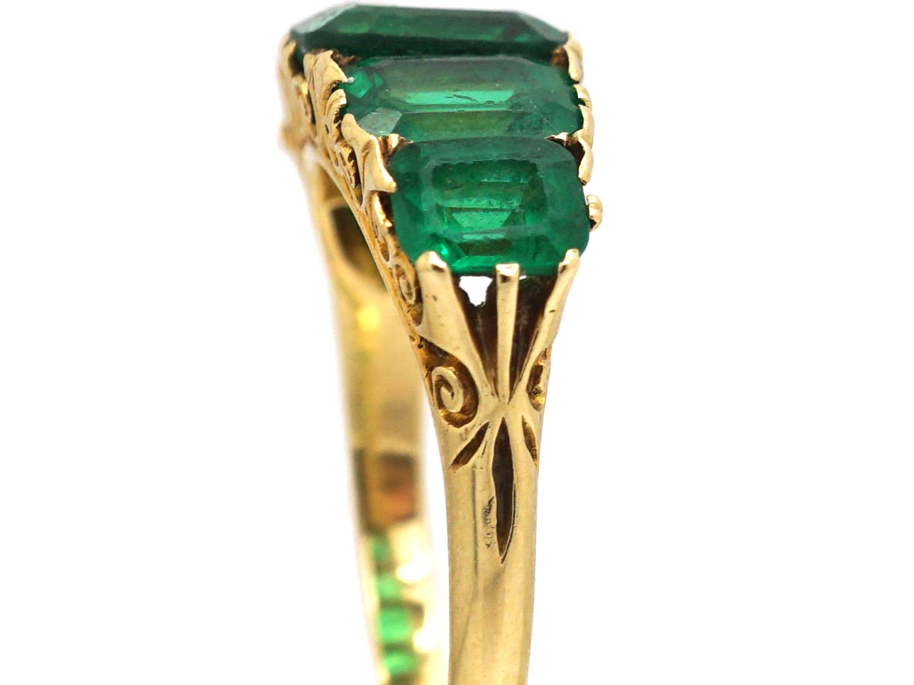 Victorian 18ct Gold & Emerald Paste Five Stone Carved Half Hoop Ring ...