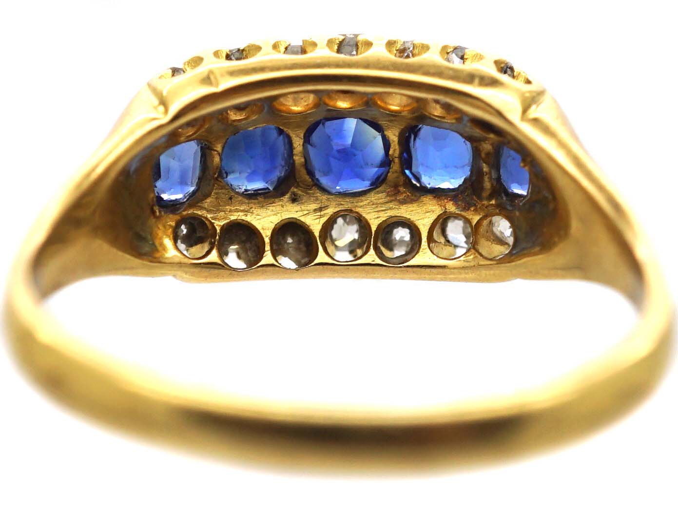 Edwardian 18ct Gold Boat Shaped Ring set with Sapphires & Diamonds ...