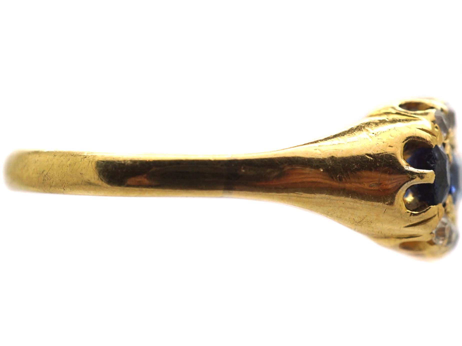 Edwardian 18ct Gold Boat Shaped Ring set with Sapphires & Diamonds ...