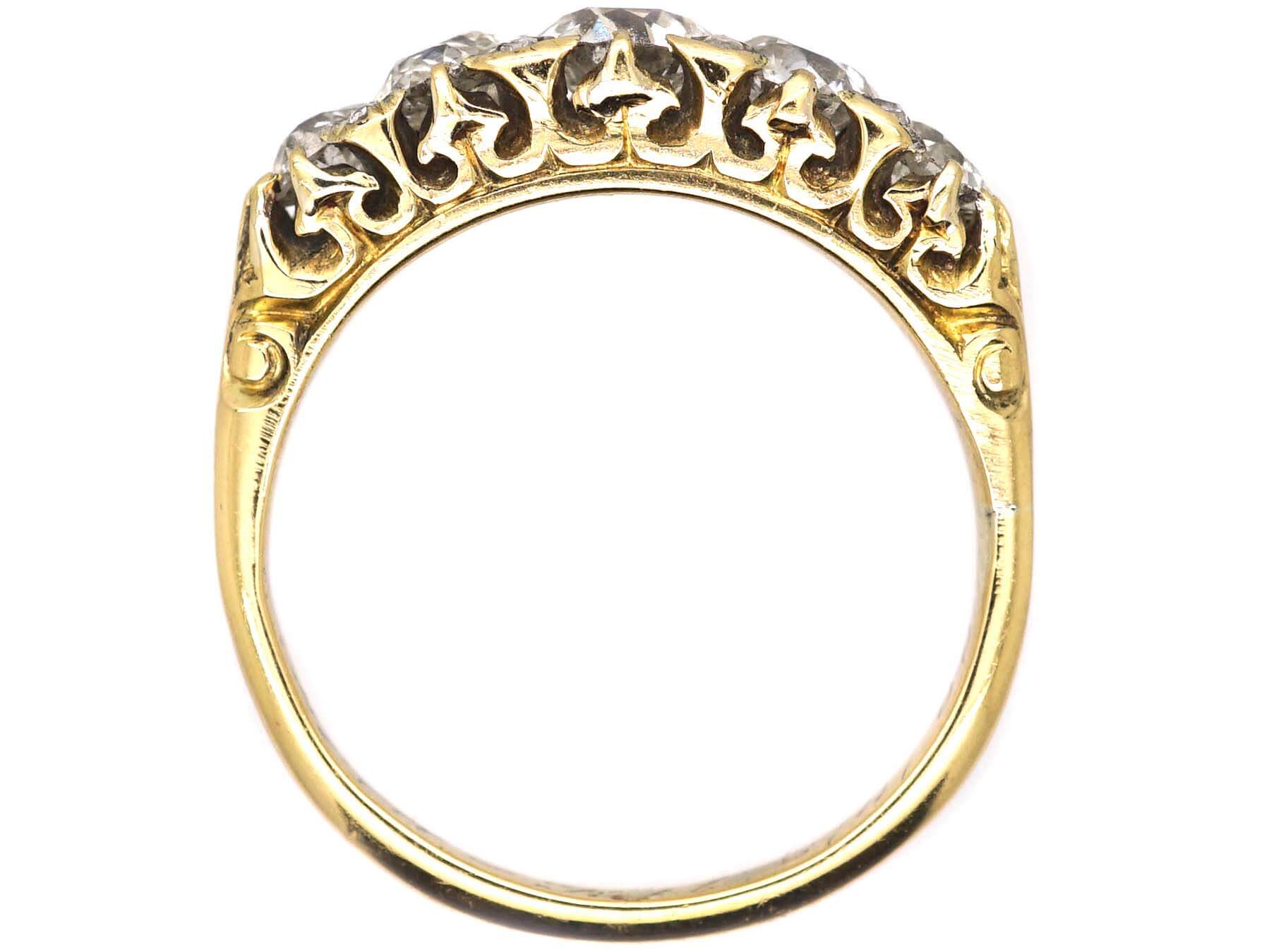 Victorian 18ct Gold Five Stone Diamond Carved Half Hoop Ring (314U ...