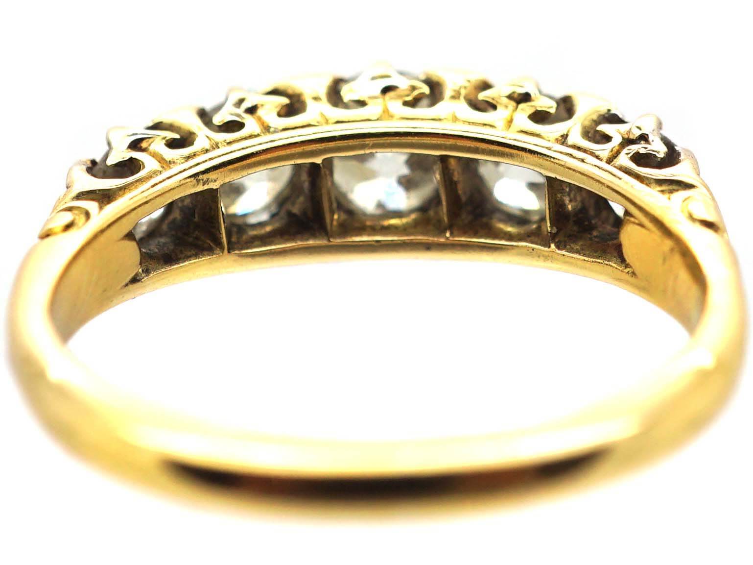 Victorian 18ct Gold Five Stone Diamond Carved Half Hoop Ring (314U ...