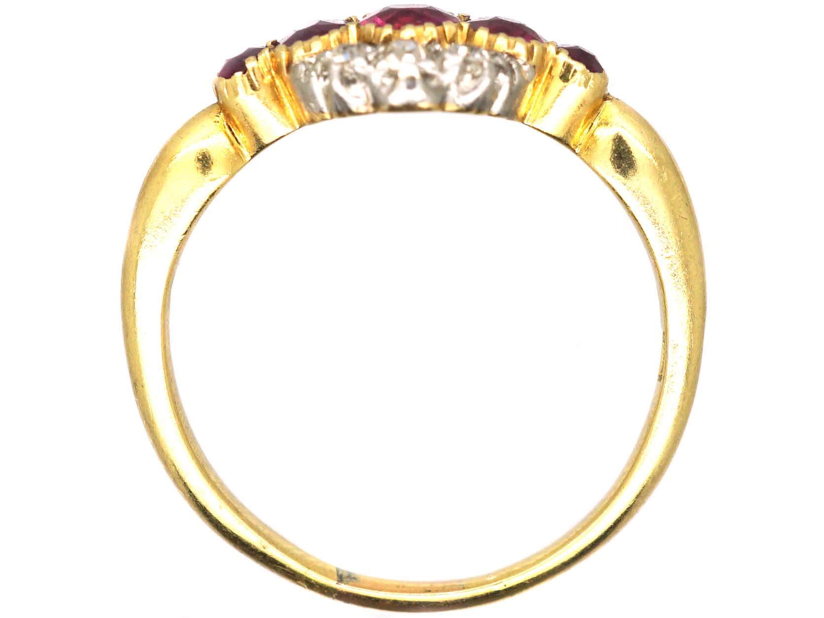 Edwardian 18ct Gold & Platinum Cluster Ring set with Five Rubies ...