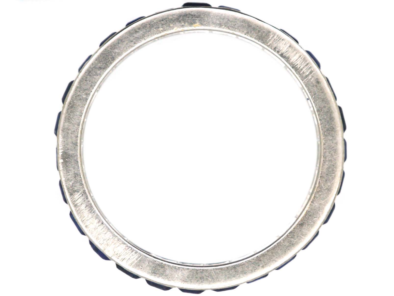 Art Deco 18ct White Gold & Calibre Cut Sapphire Eternity Ring (370U ...
