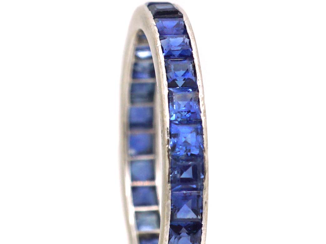 Art Deco 18ct White Gold & Calibre Cut Sapphire Eternity Ring (370U ...