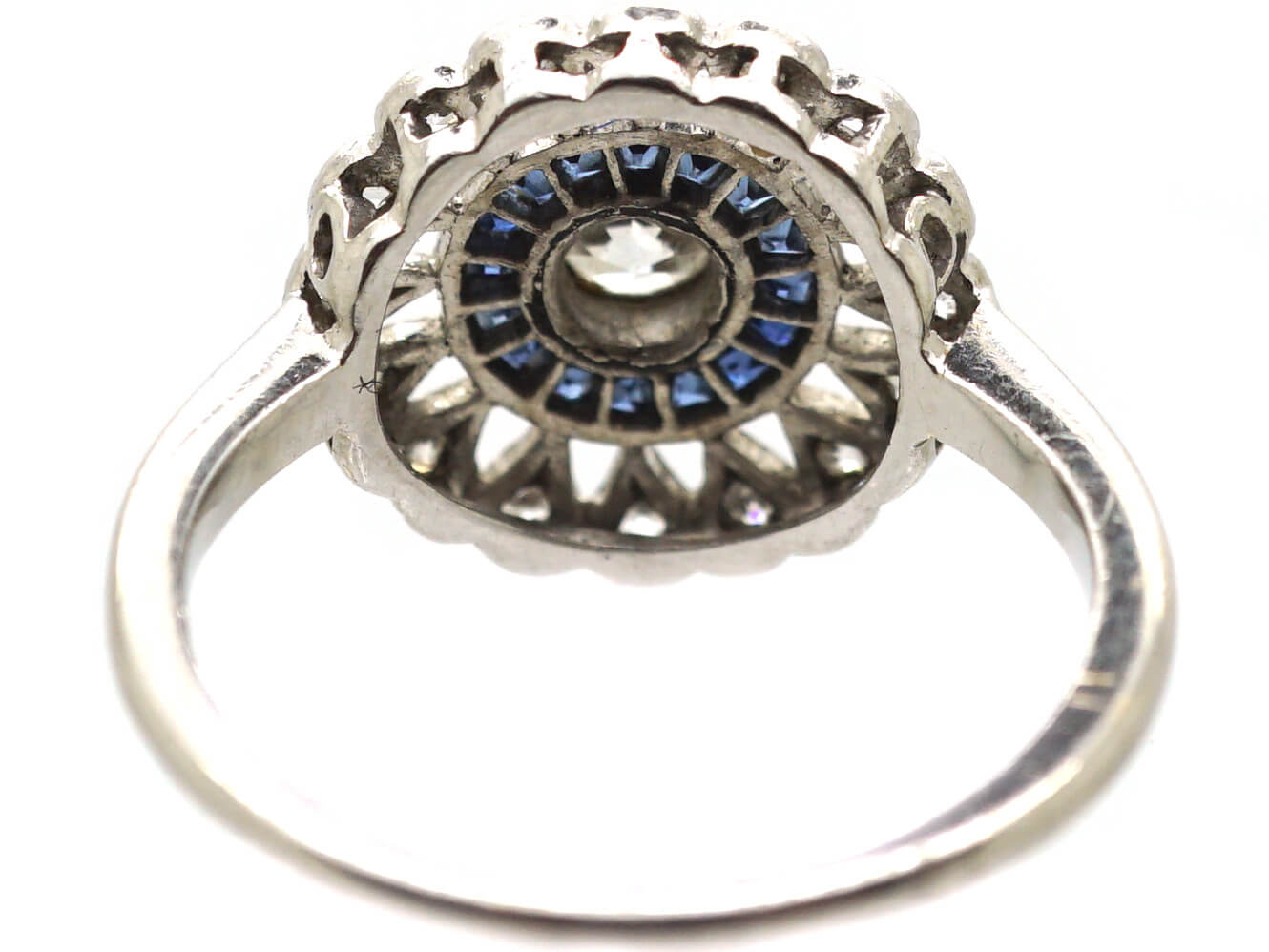 Art Deco Platinum Target Ring set with Diamonds & Calibre Sapphires ...