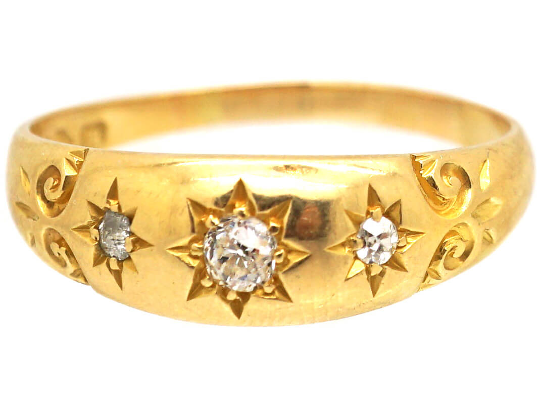 Edwardian 18ct Gold Three Stone Diamond Gypsy Ring (392U) | The Antique ...