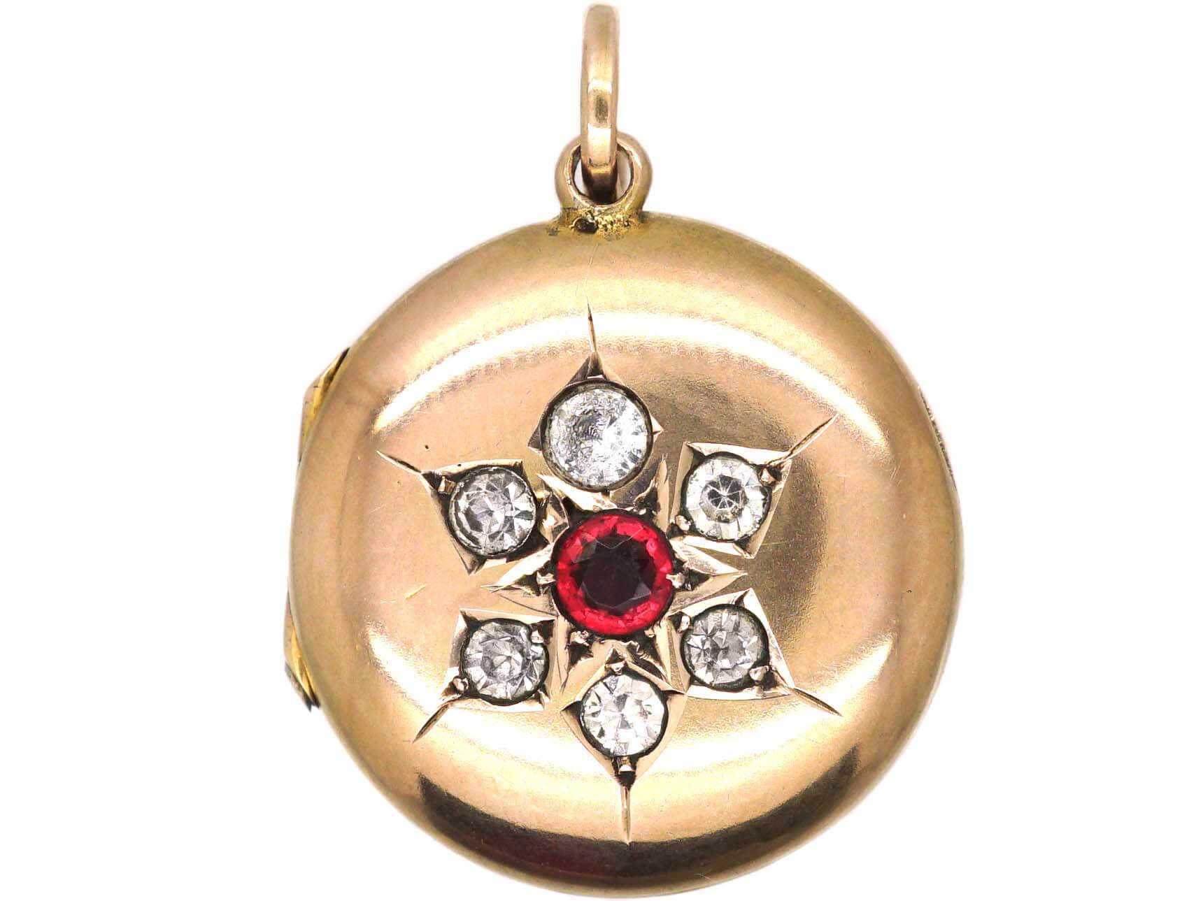 Edwardian 9ct Back & Front Round Locket with Flower Motif set with ...