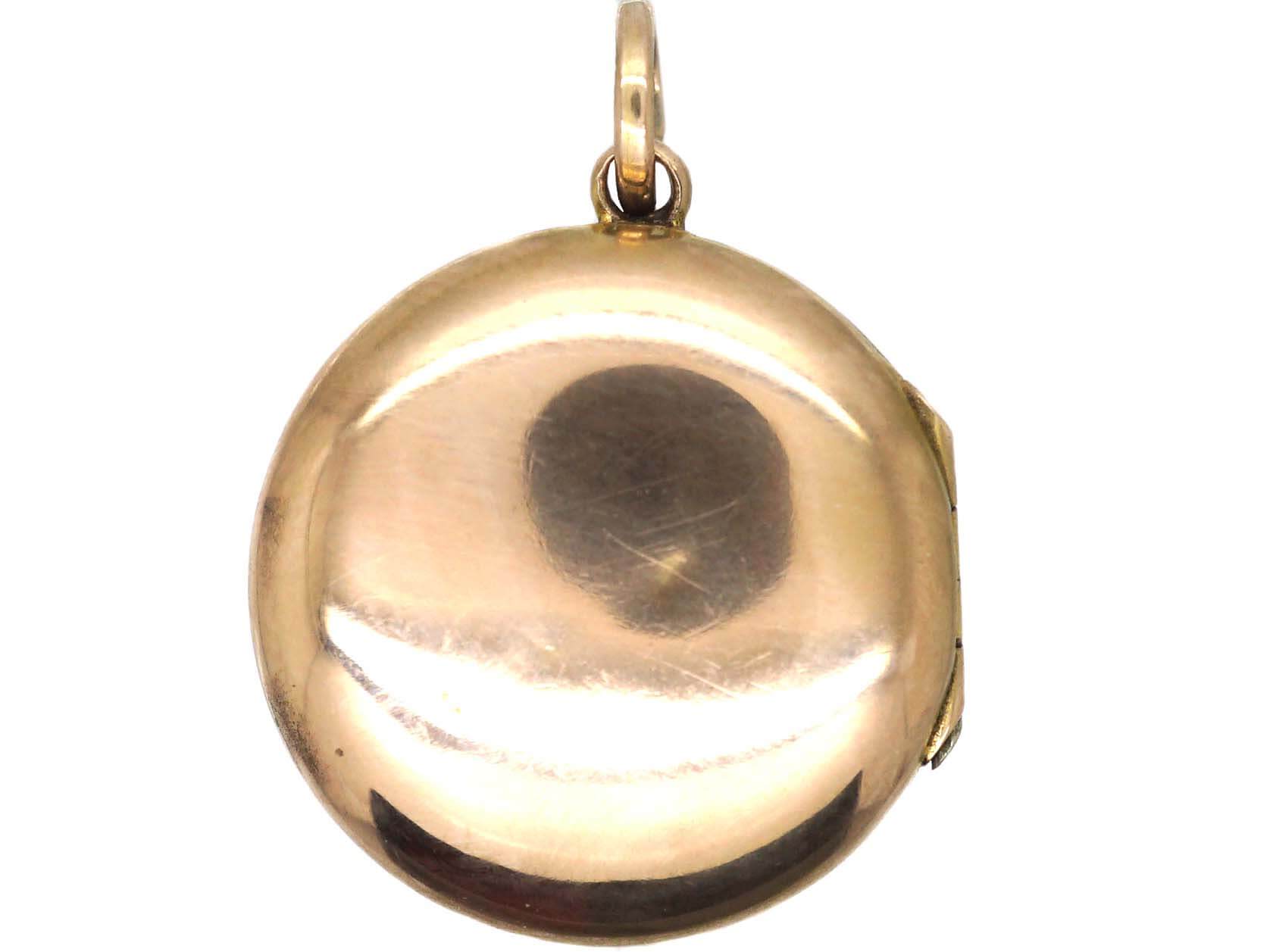 Edwardian 9ct Back & Front Round Locket with Flower Motif set with ...