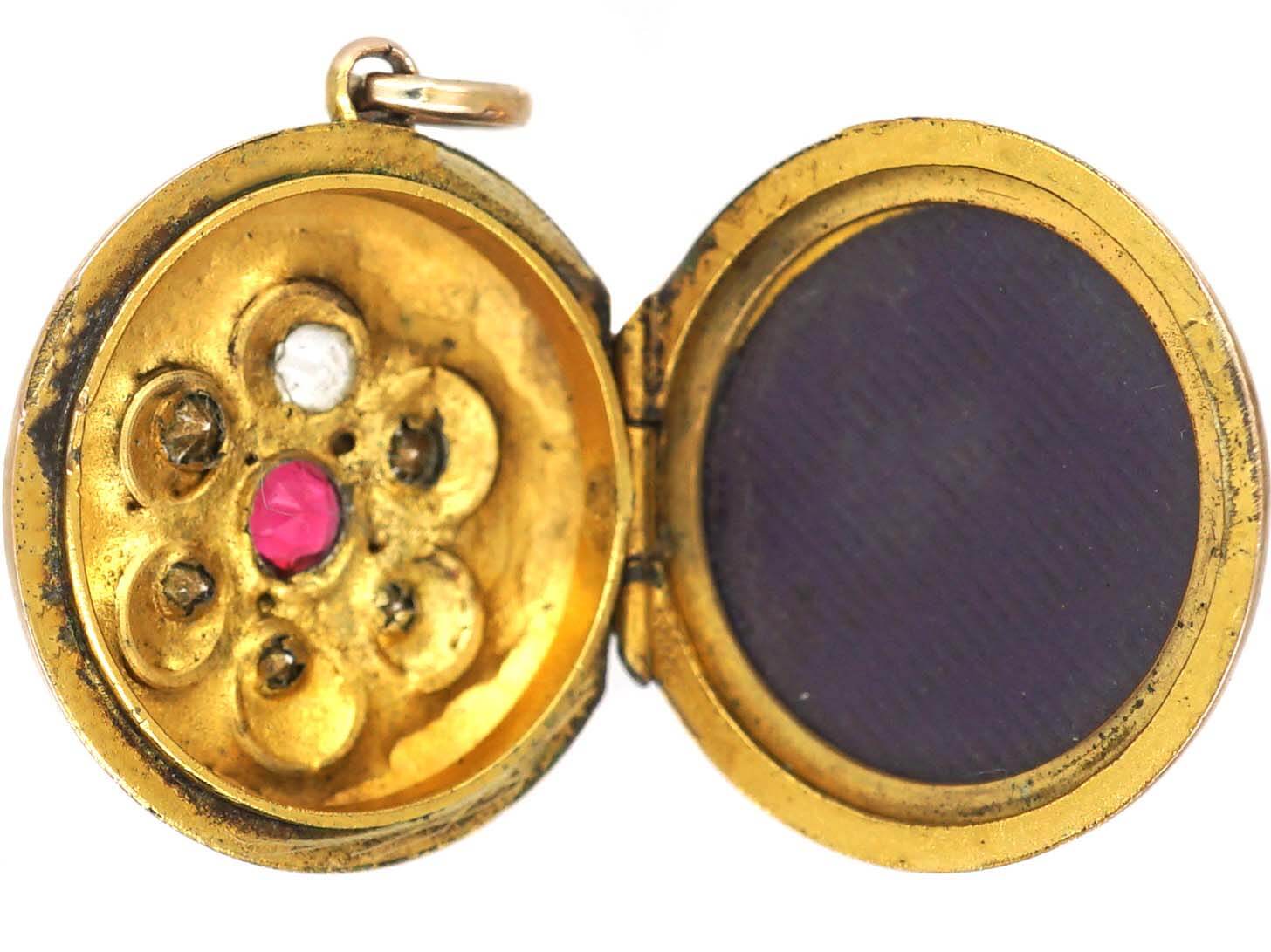 Edwardian 9ct Back & Front Round Locket with Flower Motif set with ...