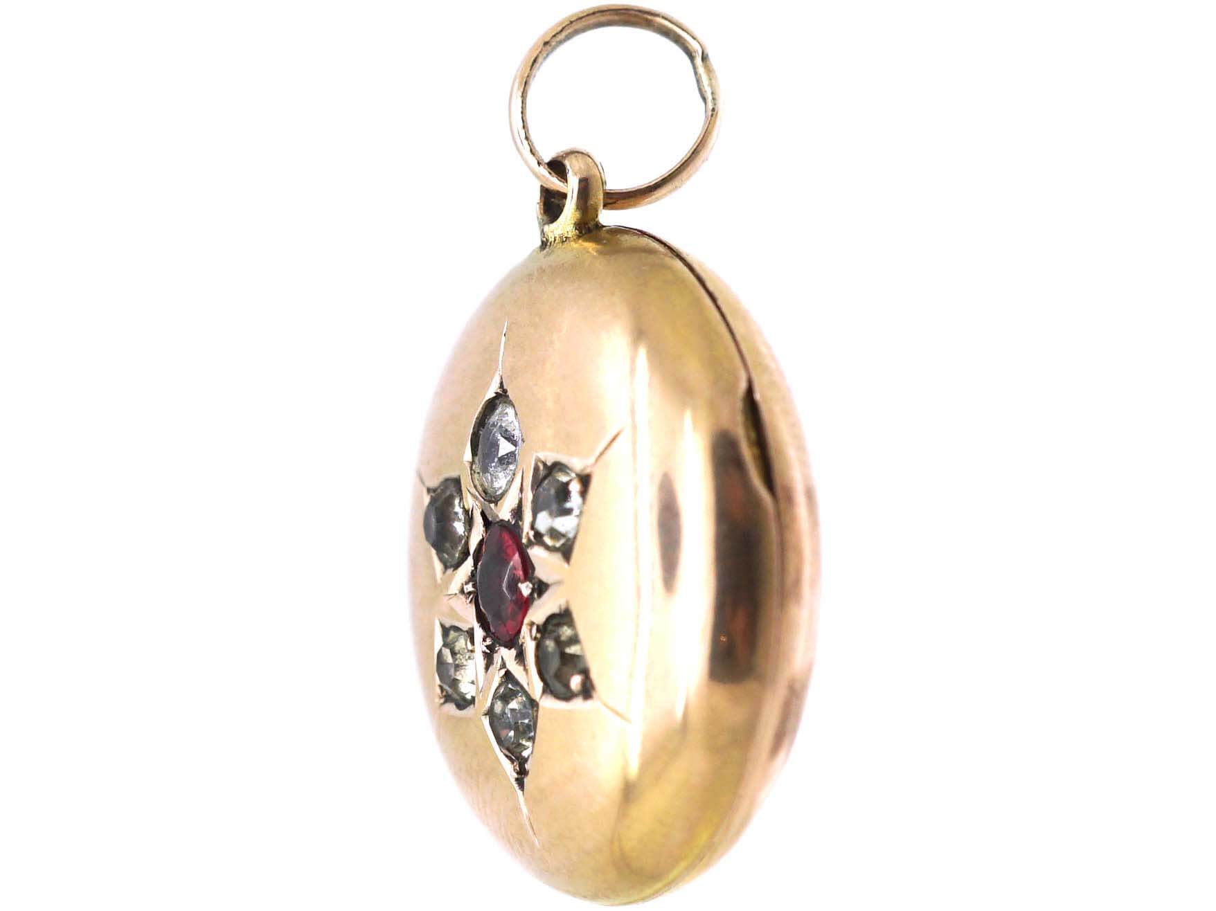 Edwardian 9ct Back & Front Round Locket with Flower Motif set with ...