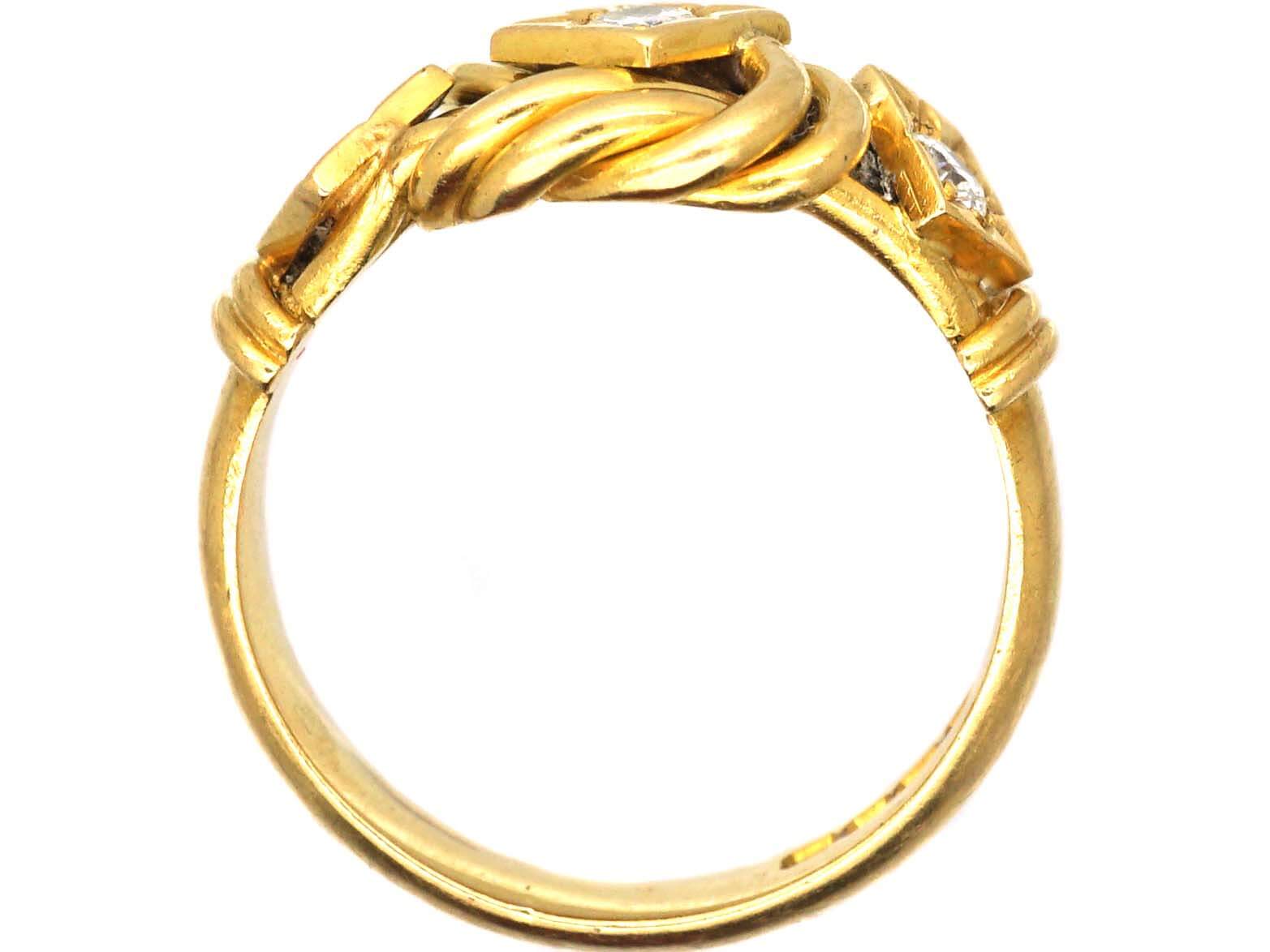 Edwardian 18ct Gold Lover's Knot Ring set with Three Diamonds (236U ...