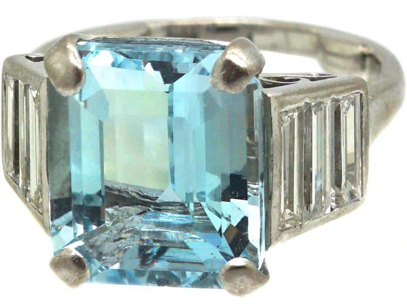 Art Deco Platinum, Aquamarine & Baguette Diamond Ring (234U) | The ...