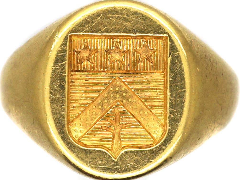 French 18ct Gold Signet Ring with Shield & Crest Intaglio (221U) | The ...