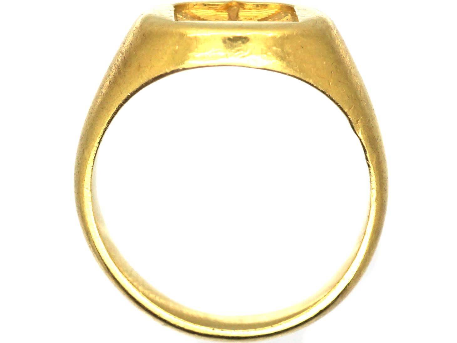 French 18ct Gold Signet Ring with Shield & Crest Intaglio (221U) | The ...