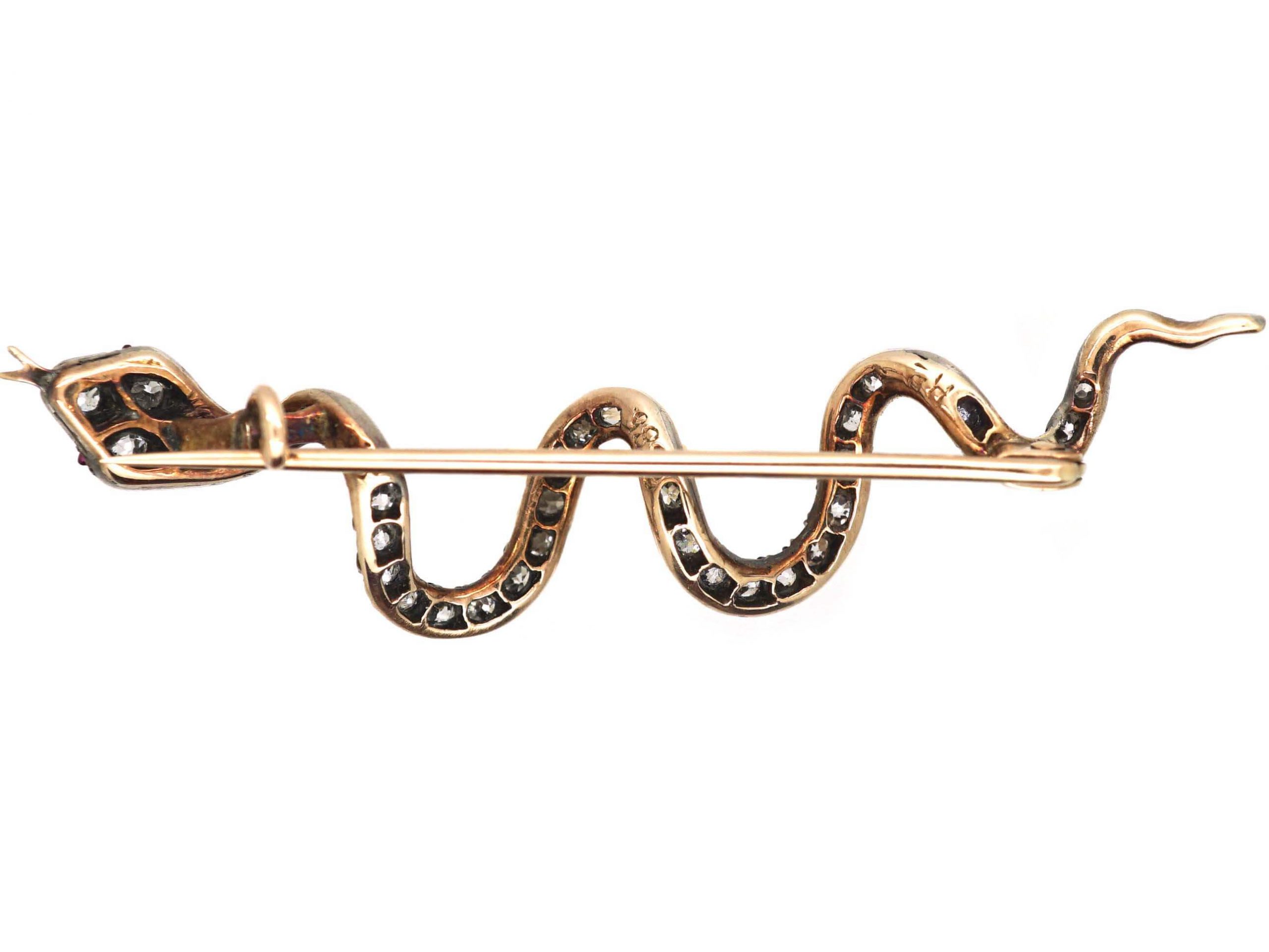 Victorian Gold & Silver Snake Brooch set with Graduated Diamonds in ...