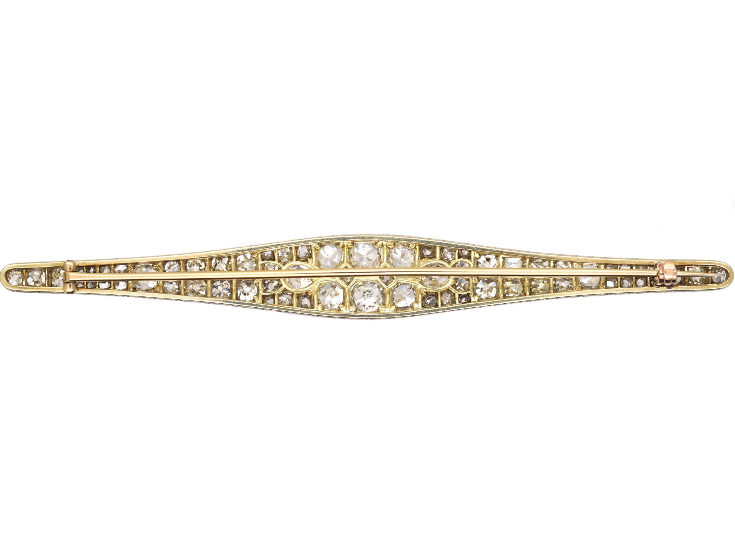 Early 20th Century Long Brooch set with Graduated Old Mine Cut Diamonds ...