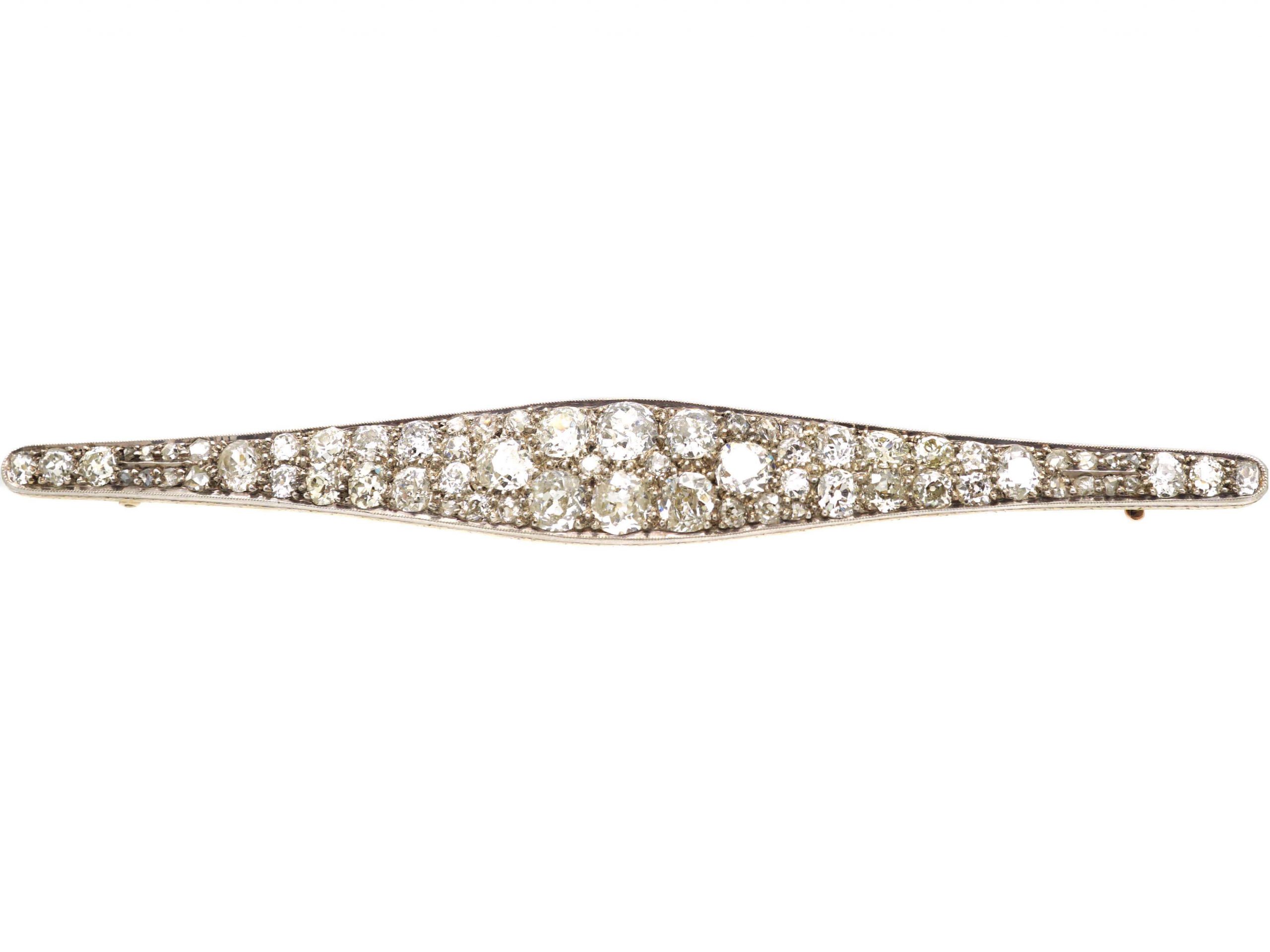 Early 20th Century Long Brooch set with Graduated Old Mine Cut Diamonds ...