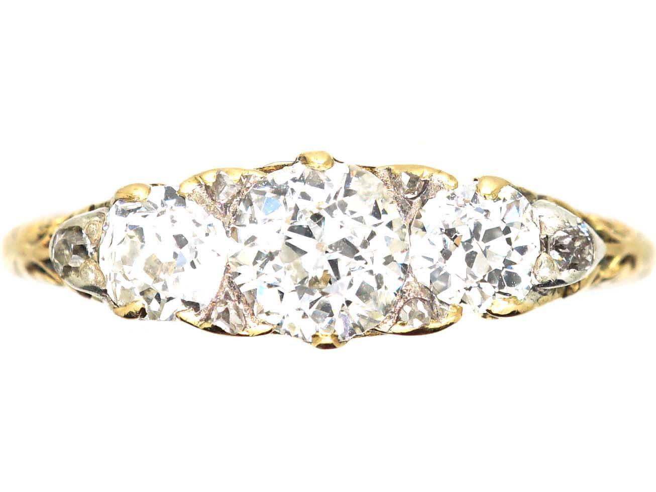 Edwardian 18ct Gold, Three Stone Diamond Ring with Rose Diamond Points ...