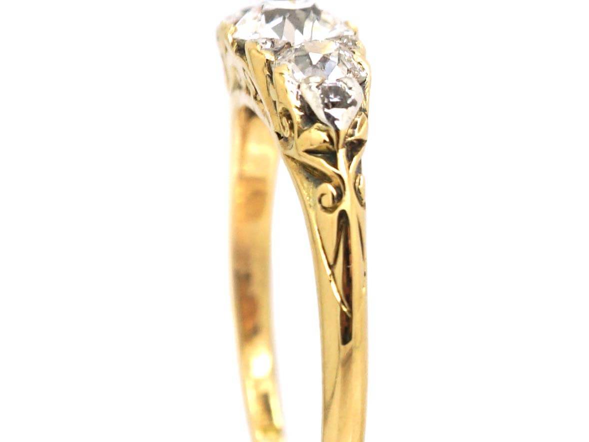 Edwardian 18ct Gold, Three Stone Diamond Ring with Rose Diamond Points ...