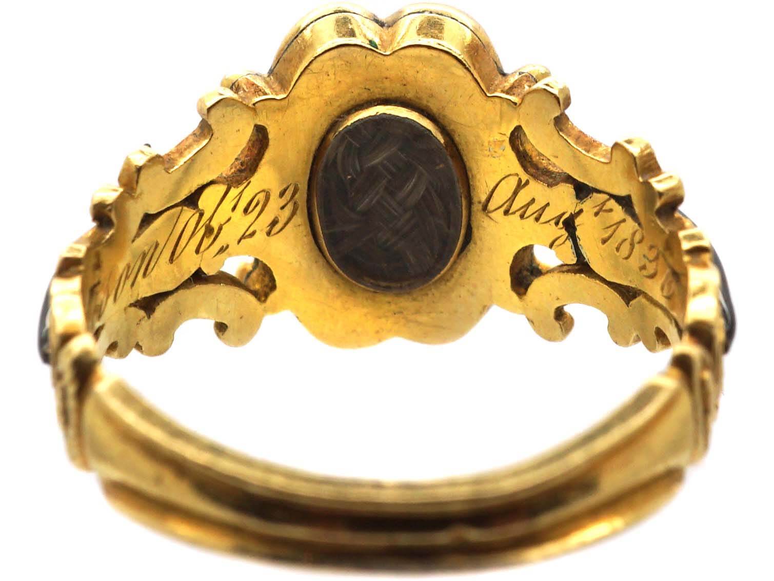 Georgian 18ct Gold & Black Enamel Mourning Ring set with a Diamond ...
