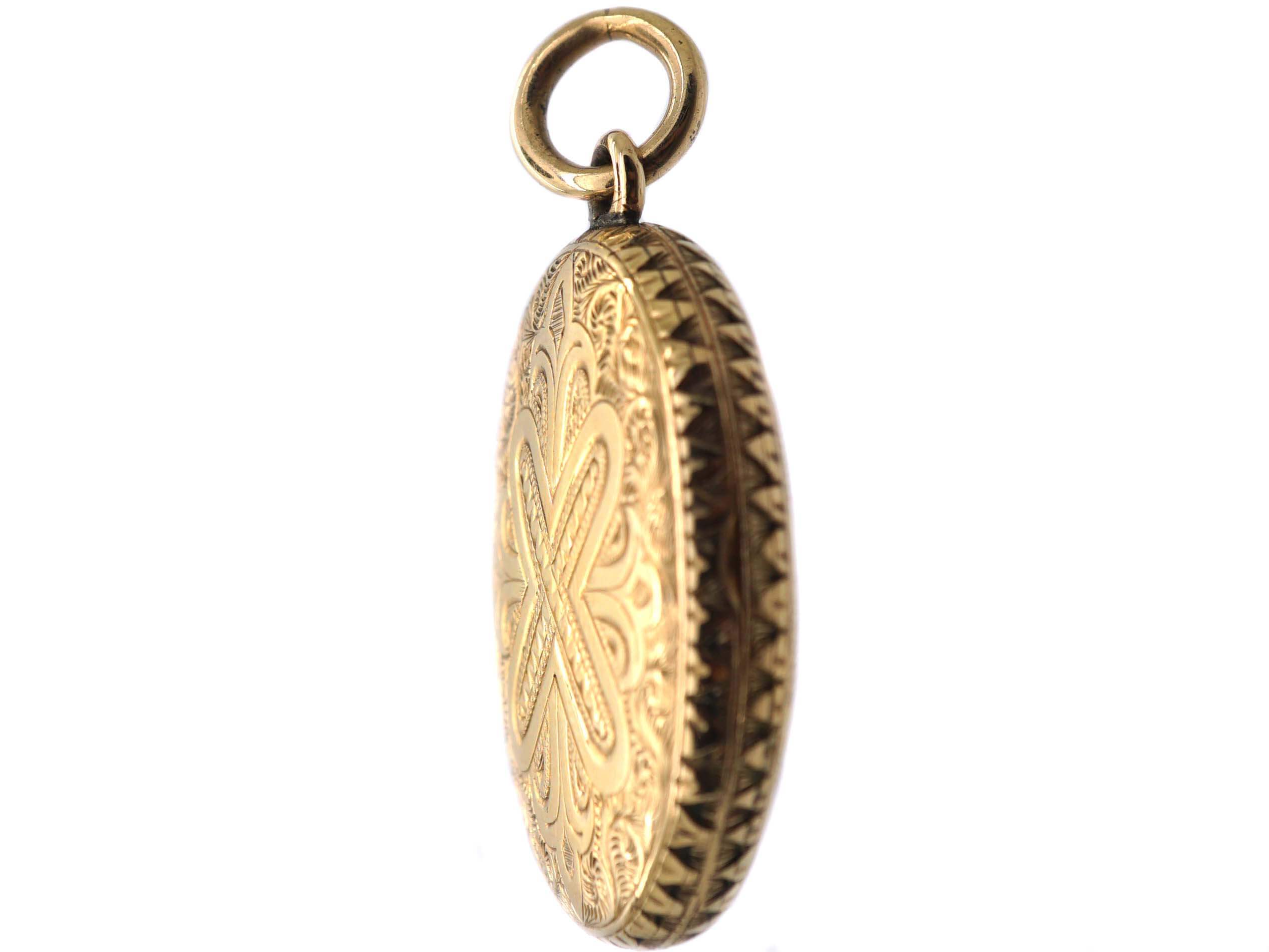 Victorian 15ct Gold Oval Engraved Locket with Heart Cartouche (407U ...