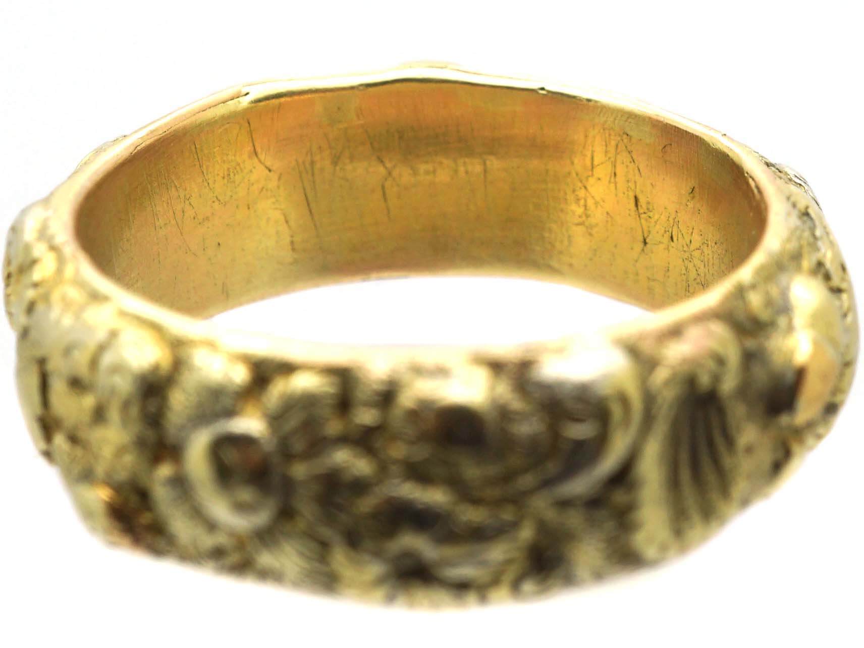 Georgian 18ct Gold Wedding Ring with Shell & Flower Detail (207U) | The ...
