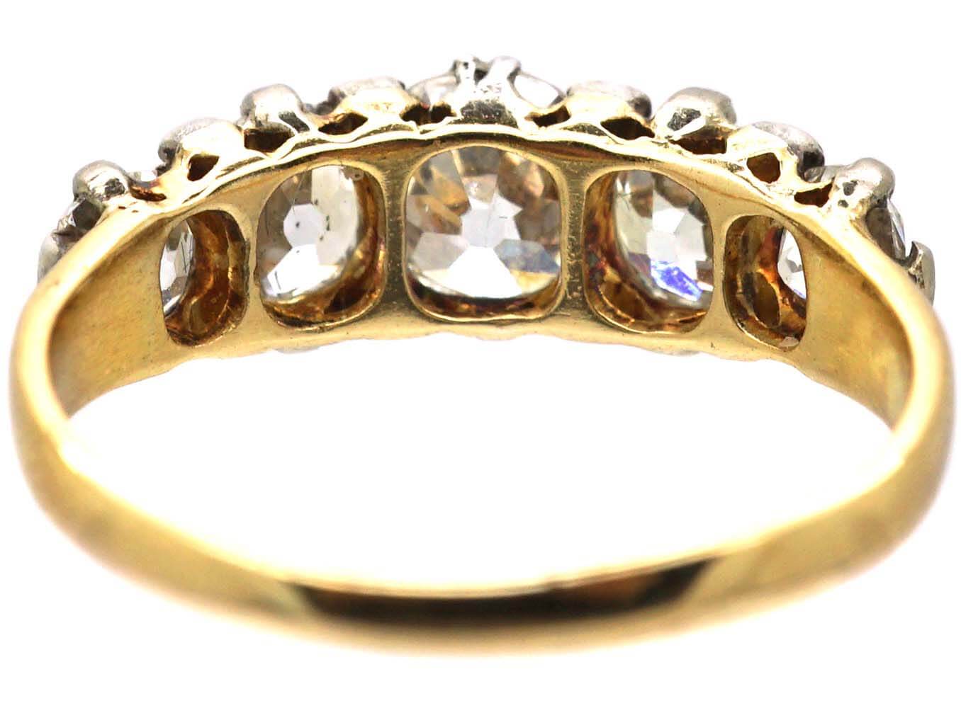 Early Victorian 18ct Gold & Silver Five Stone Old Mine Cut Diamond Ring ...