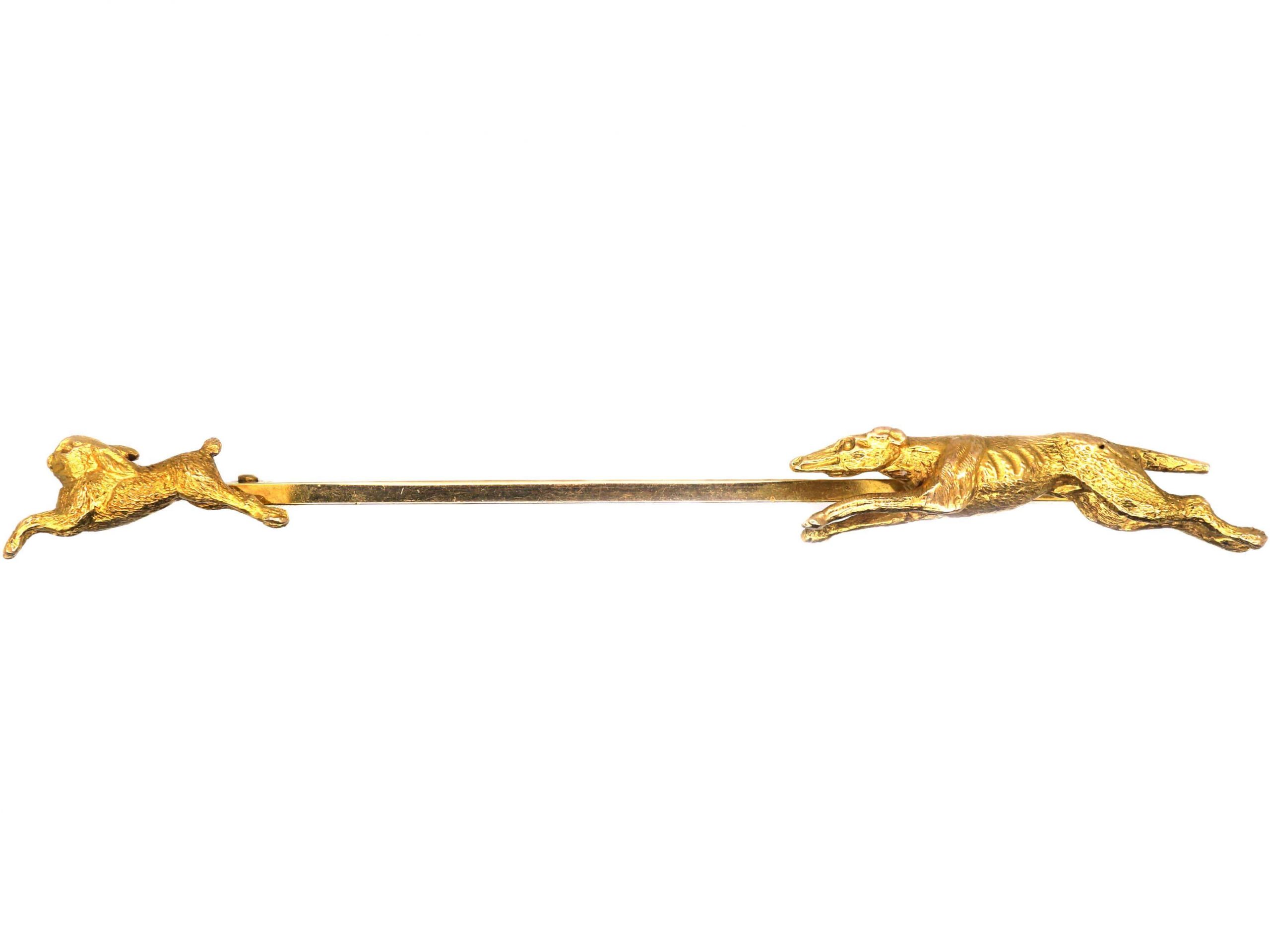 Edwardian 15ct Gold Hare & Hound Brooch (438U) | The Antique Jewellery ...