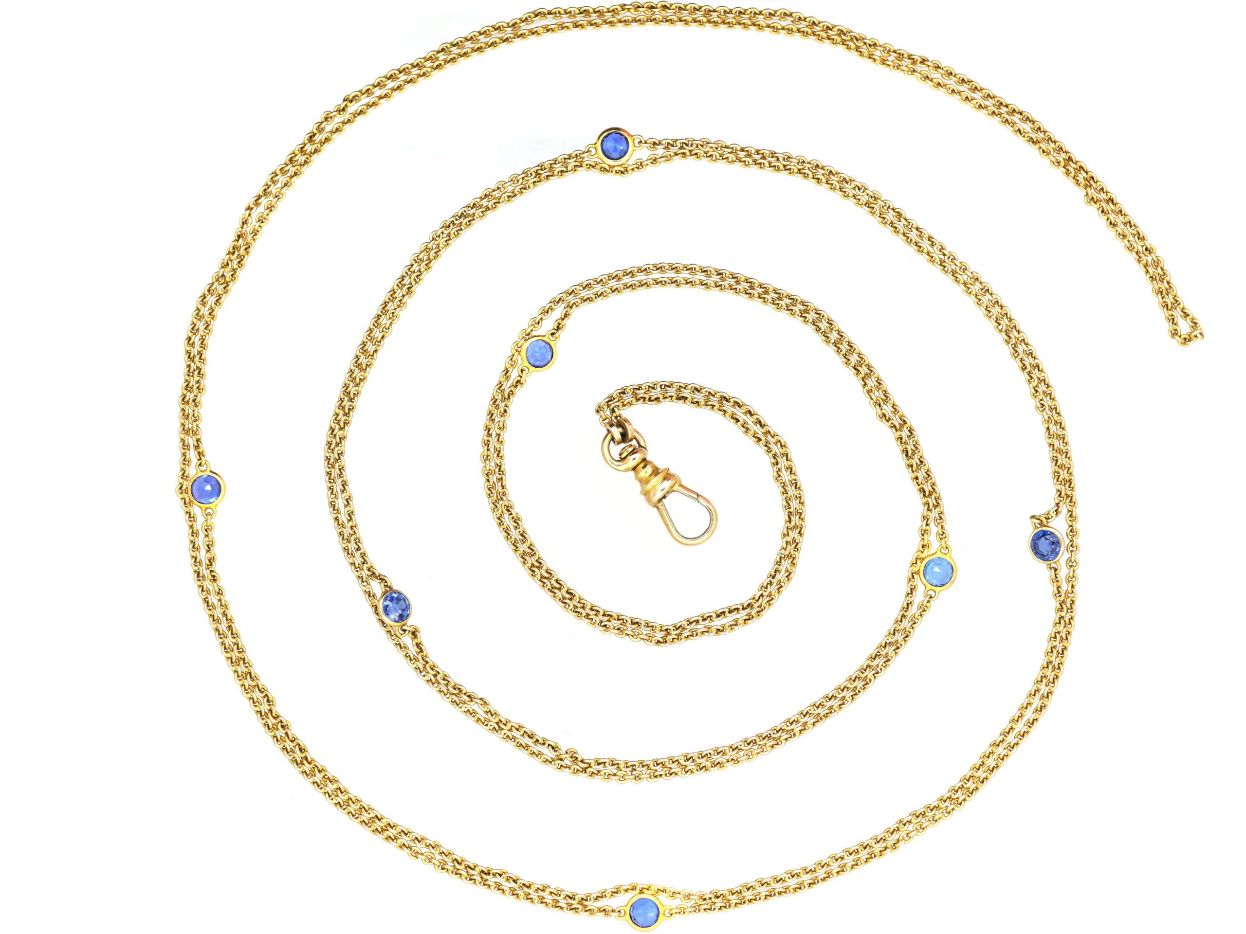 Early 20th Century 14ct Gold Long Chain set with Sapphires (429U) | The ...