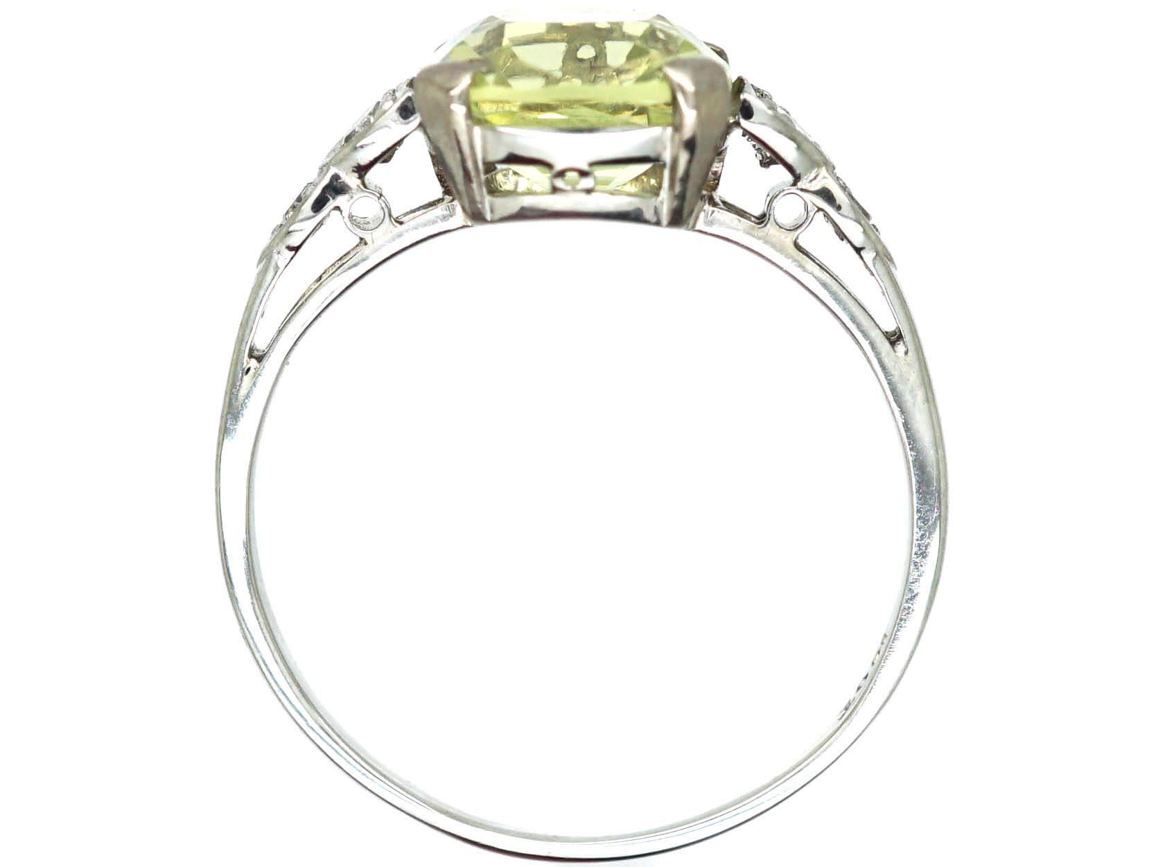 Art Deco 18ct White Gold, Chrysolite & Diamond Ring (460U) | The ...