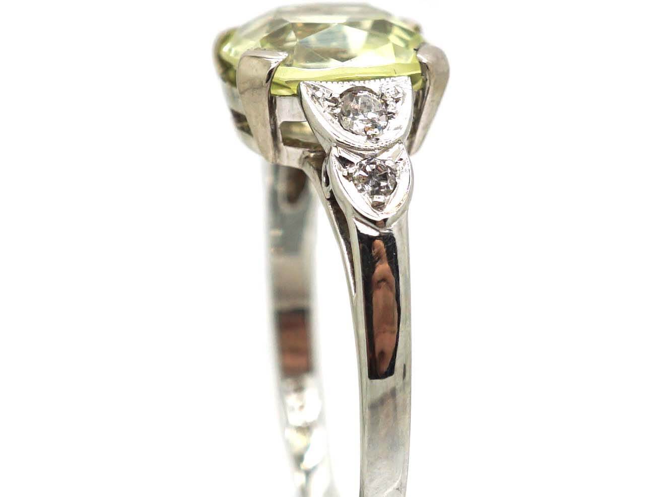 Art Deco 18ct White Gold, Chrysolite & Diamond Ring (460U) | The ...