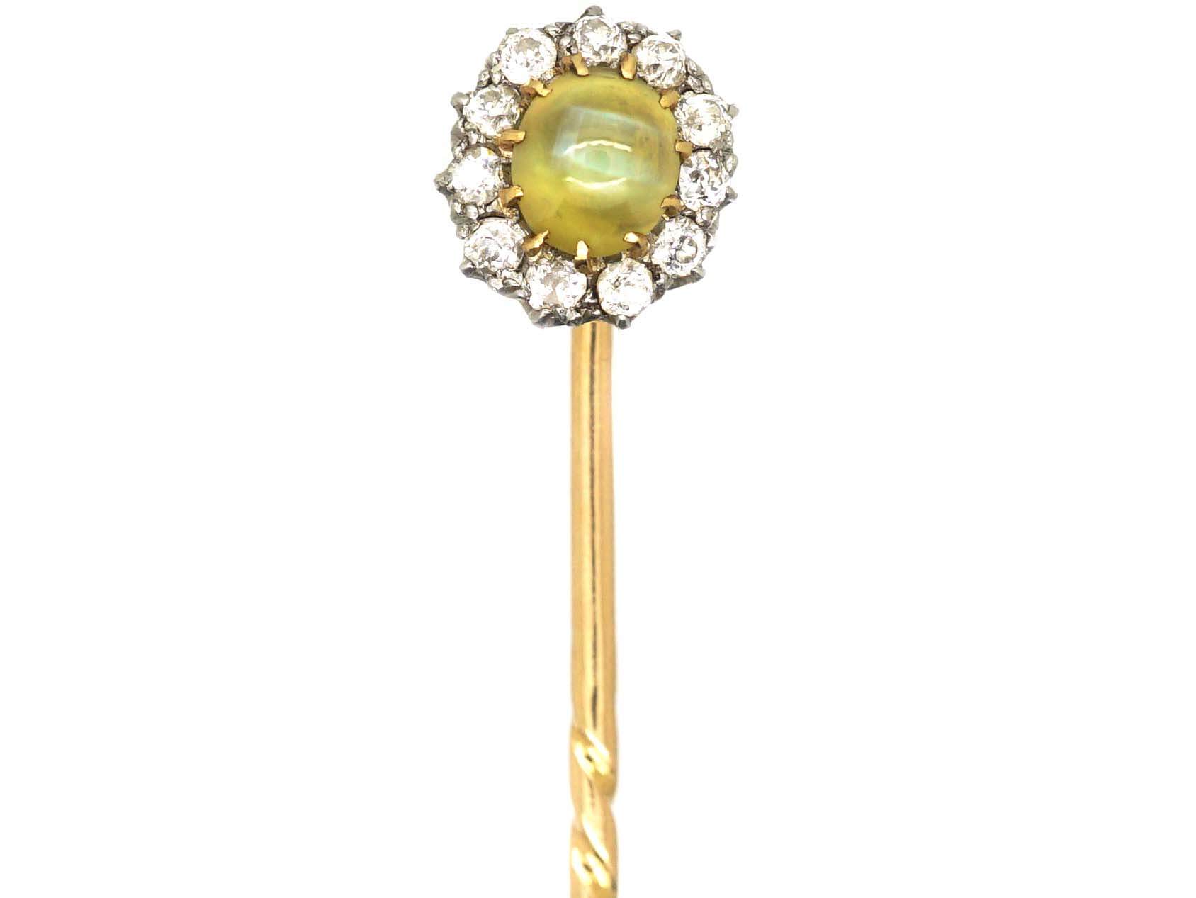 Victorian Cats Eye Chrysoberyl & Diamond Tie Pin (269U) | The Antique ...