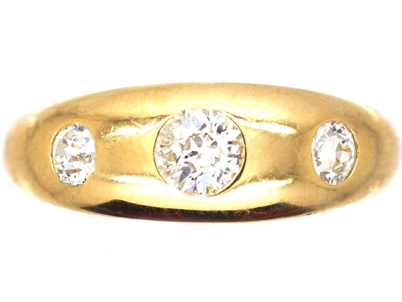 Edwardian 18ct Gold Three Stone Diamond Rub Over Set Ring (231U) | The ...