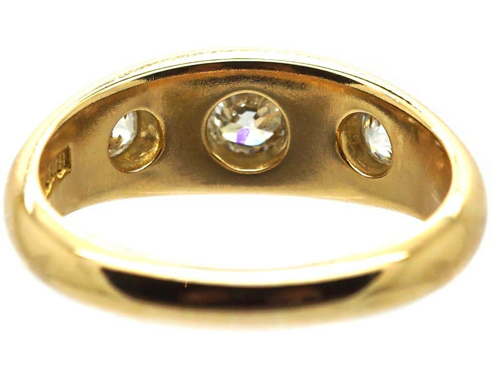 Edwardian 18ct Gold Three Stone Diamond Rub Over Set Ring (231U) | The ...