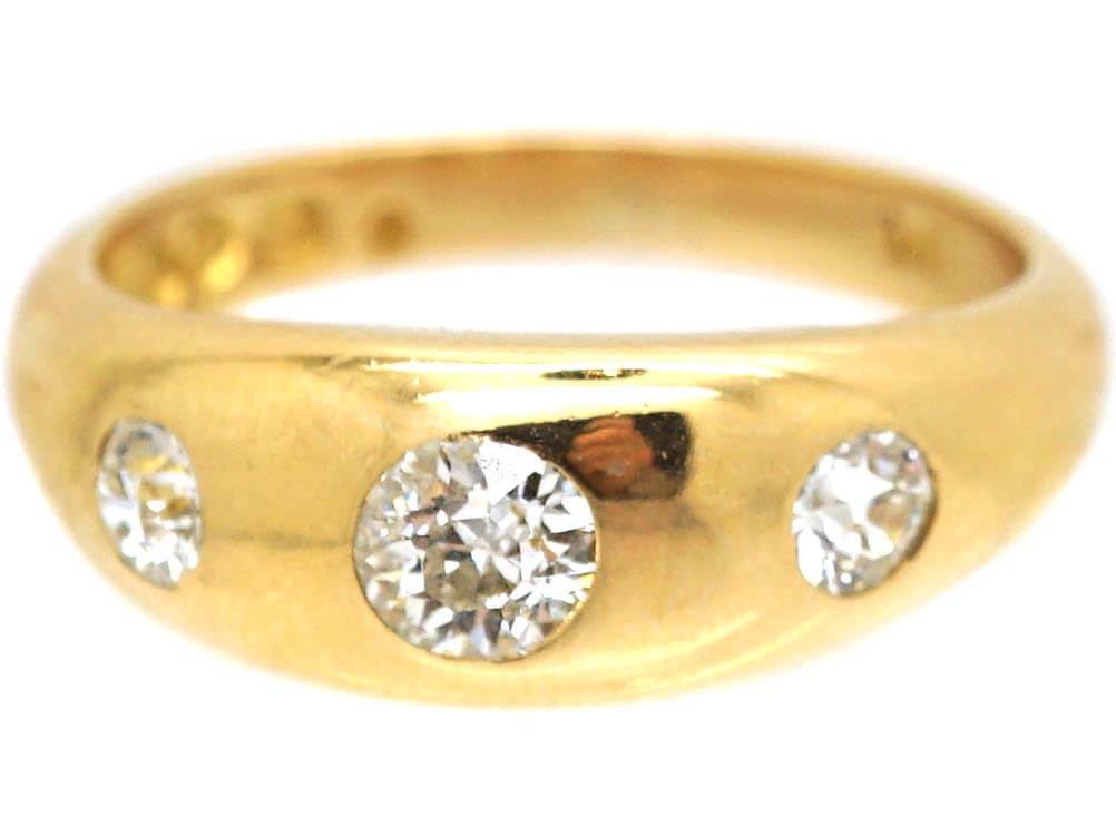Edwardian 18ct Gold Three Stone Diamond Rub Over Set Ring (231U) | The ...