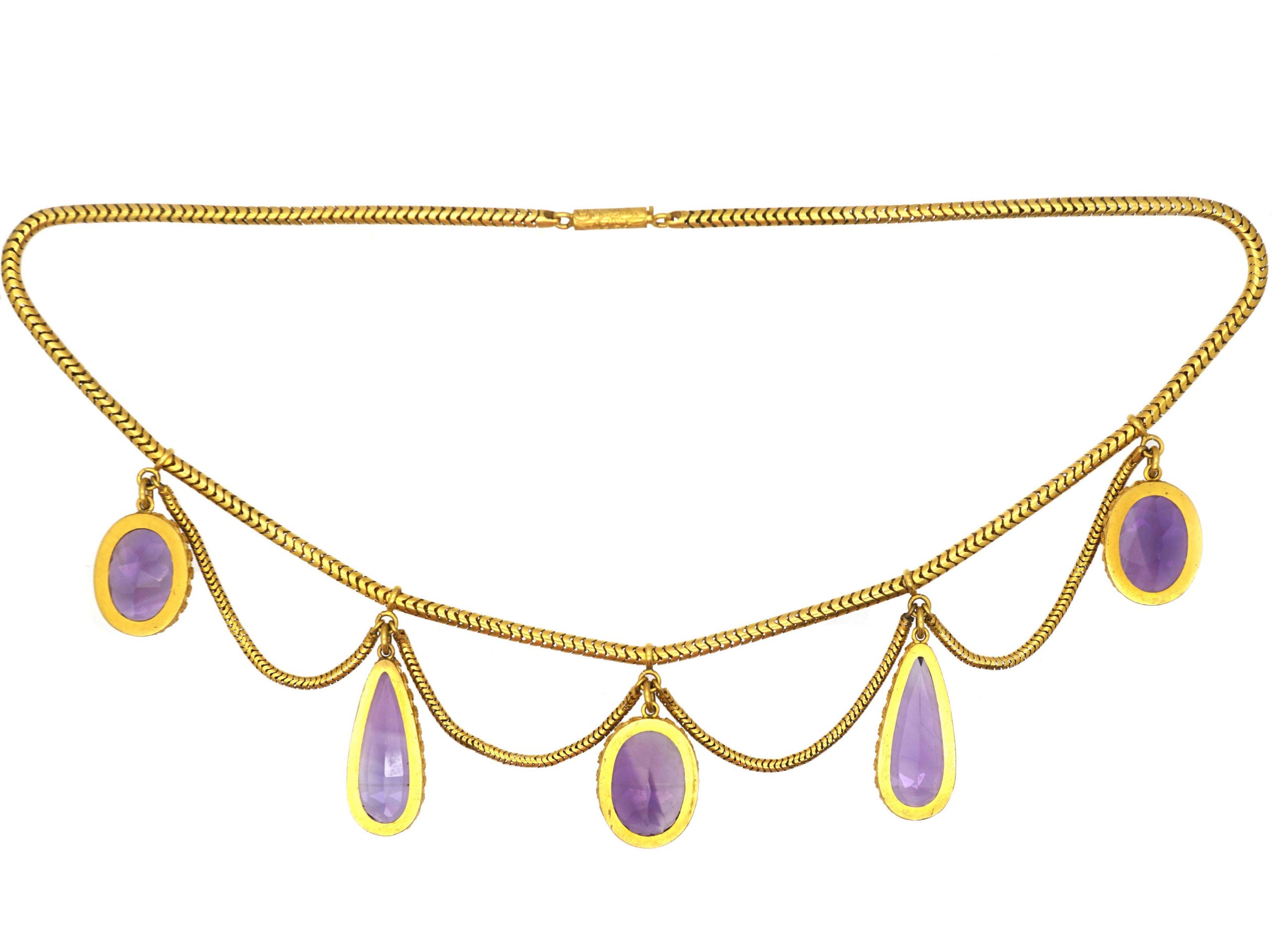 Victorian 18ct Gold Festoon Necklace with Amethyst Drops in Original ...