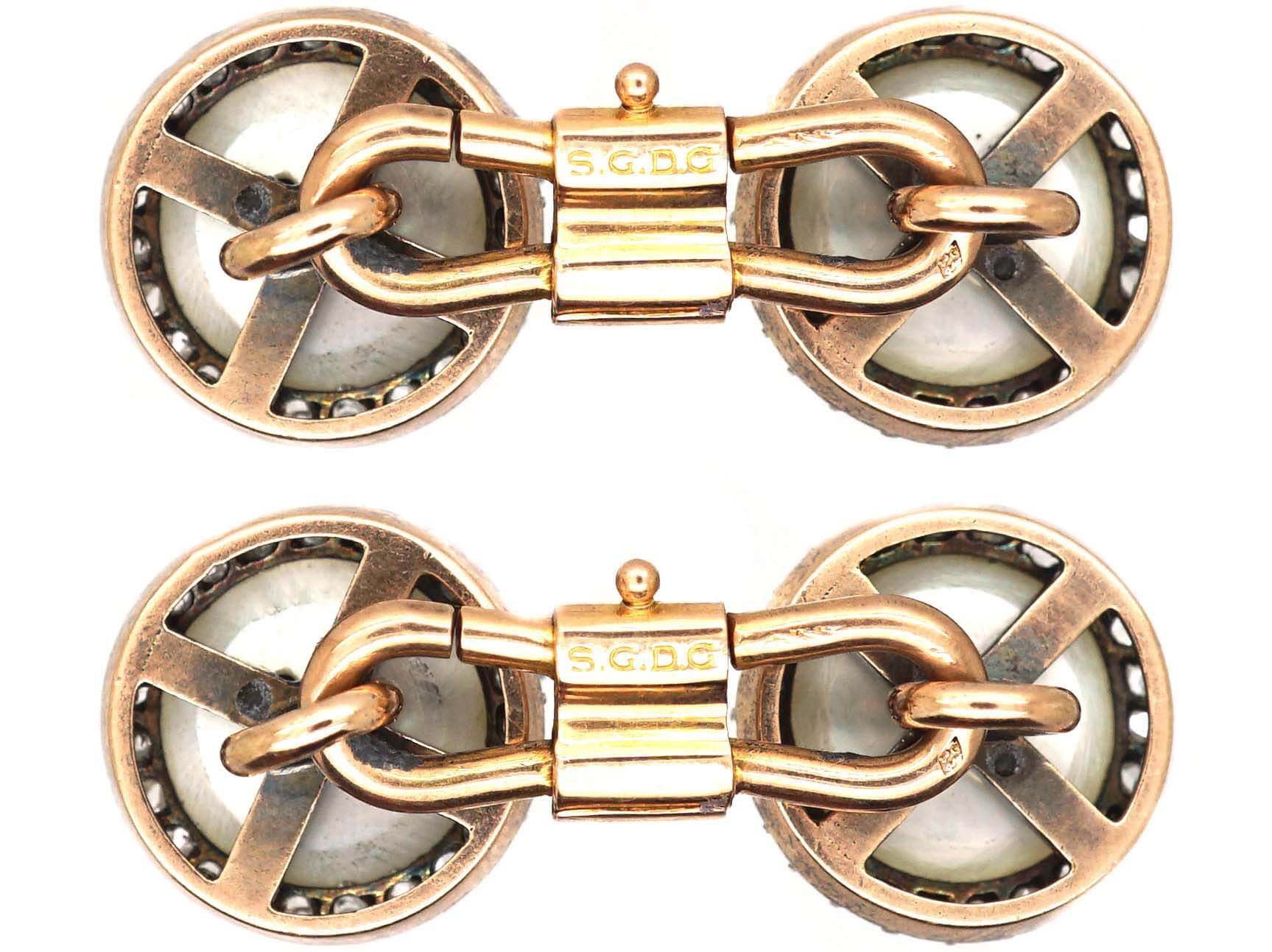 French Early 20th Century 18ct Gold & Platinum Button Cufflinks set ...