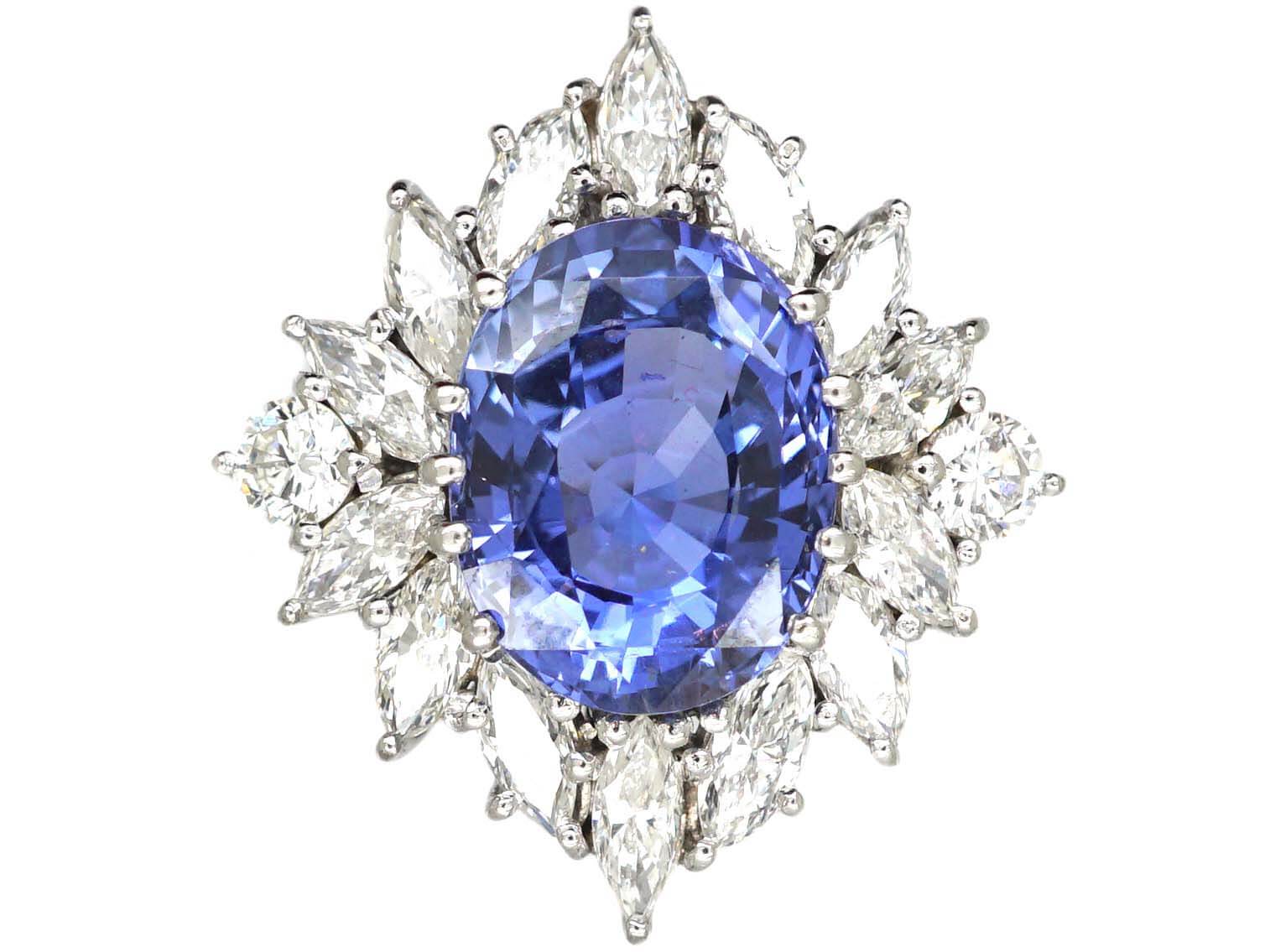 18ct White Gold Large Colour Change Ceylon Sapphire & Diamond Ballerina ...