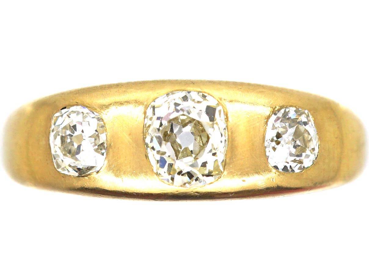 Victorian 18ct Gold, Three Stone Old Mine Cut Diamond Rub Over Set Ring ...