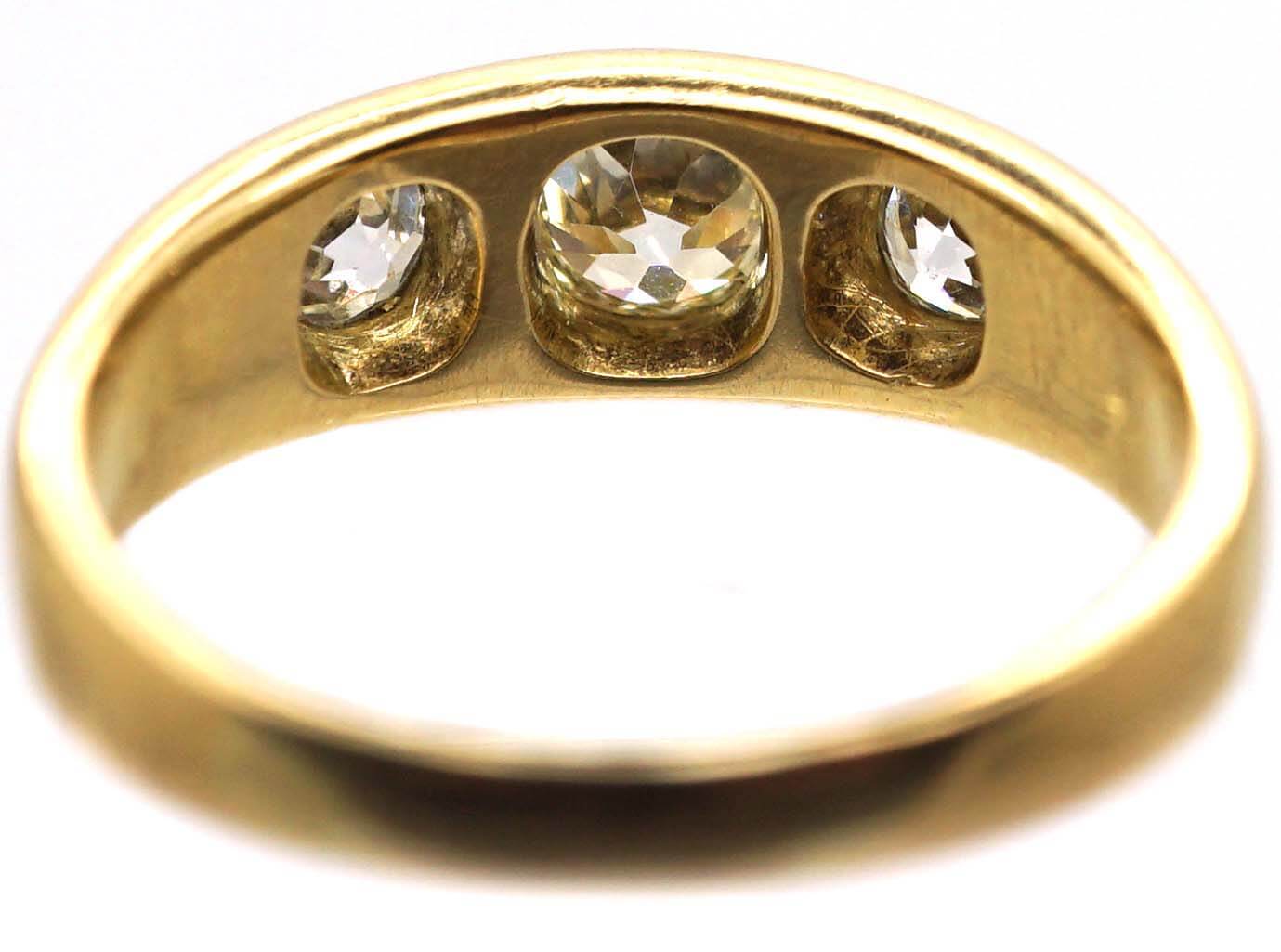 Victorian 18ct Gold, Three Stone Old Mine Cut Diamond Rub Over Set Ring ...