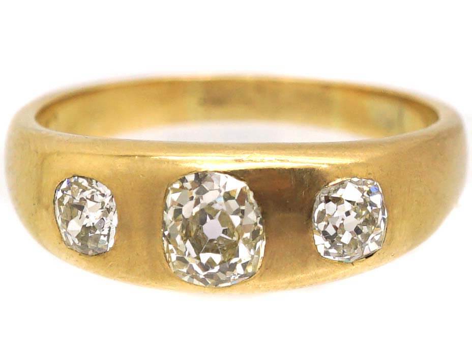 Victorian 18ct Gold, Three Stone Old Mine Cut Diamond Rub Over Set Ring ...