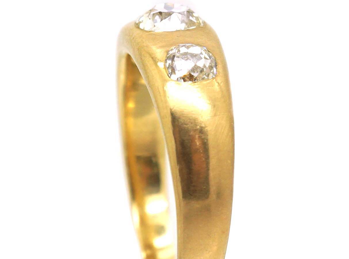 Victorian 18ct Gold, Three Stone Old Mine Cut Diamond Rub Over Set Ring ...