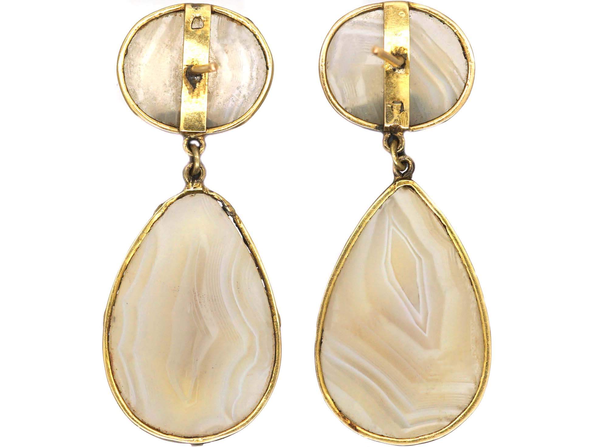 Georgian Gold & Agate Drop Earrings (520U) | The Antique Jewellery Company