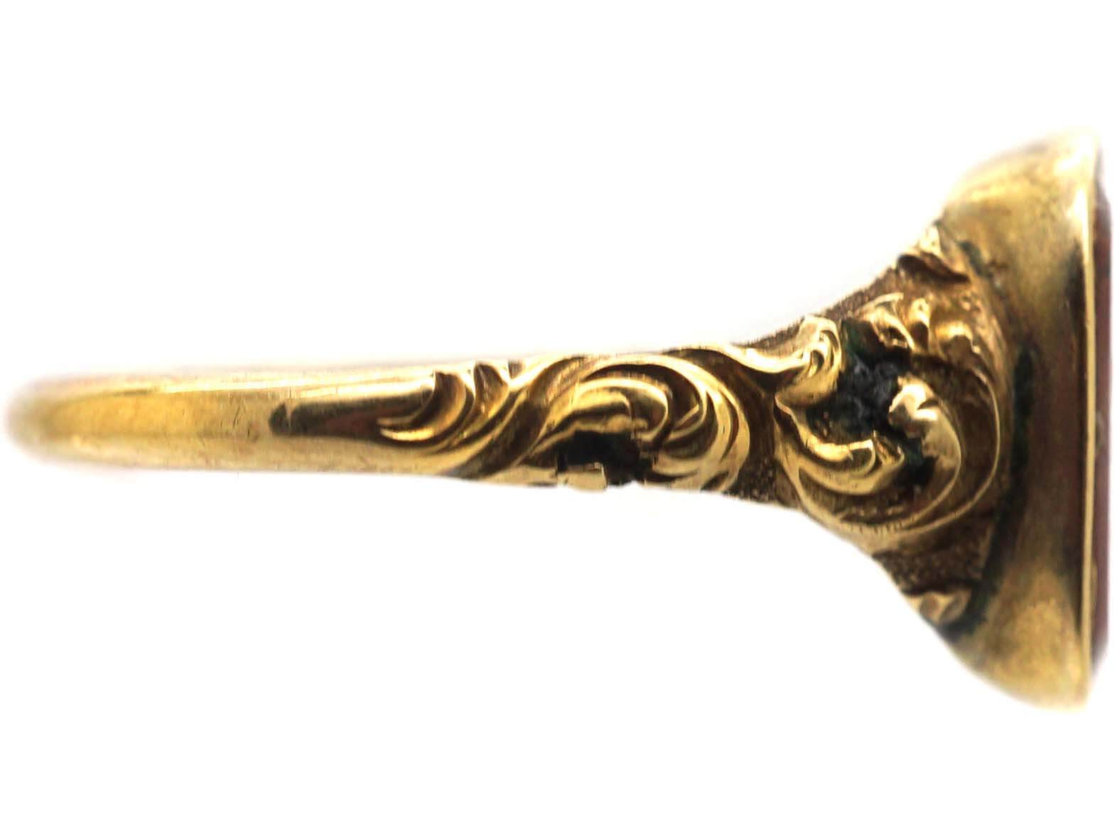 Early 19th Century 18ct Gold & Brown Jasper Ring with Lion Intaglio ...