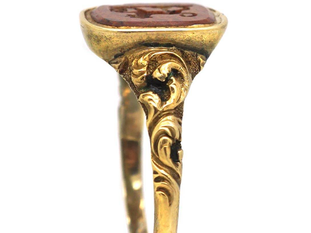 Early 19th Century 18ct Gold & Brown Jasper Ring with Lion Intaglio ...