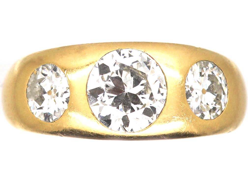 Victorian 18ct Gold Three Stone Diamond Rub Over Set Ring (522U) | The ...