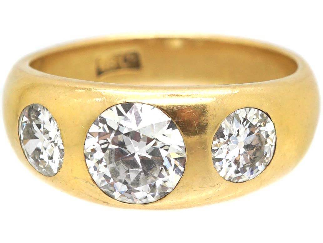 Victorian 18ct Gold Three Stone Diamond Rub Over Set Ring (522U) | The ...