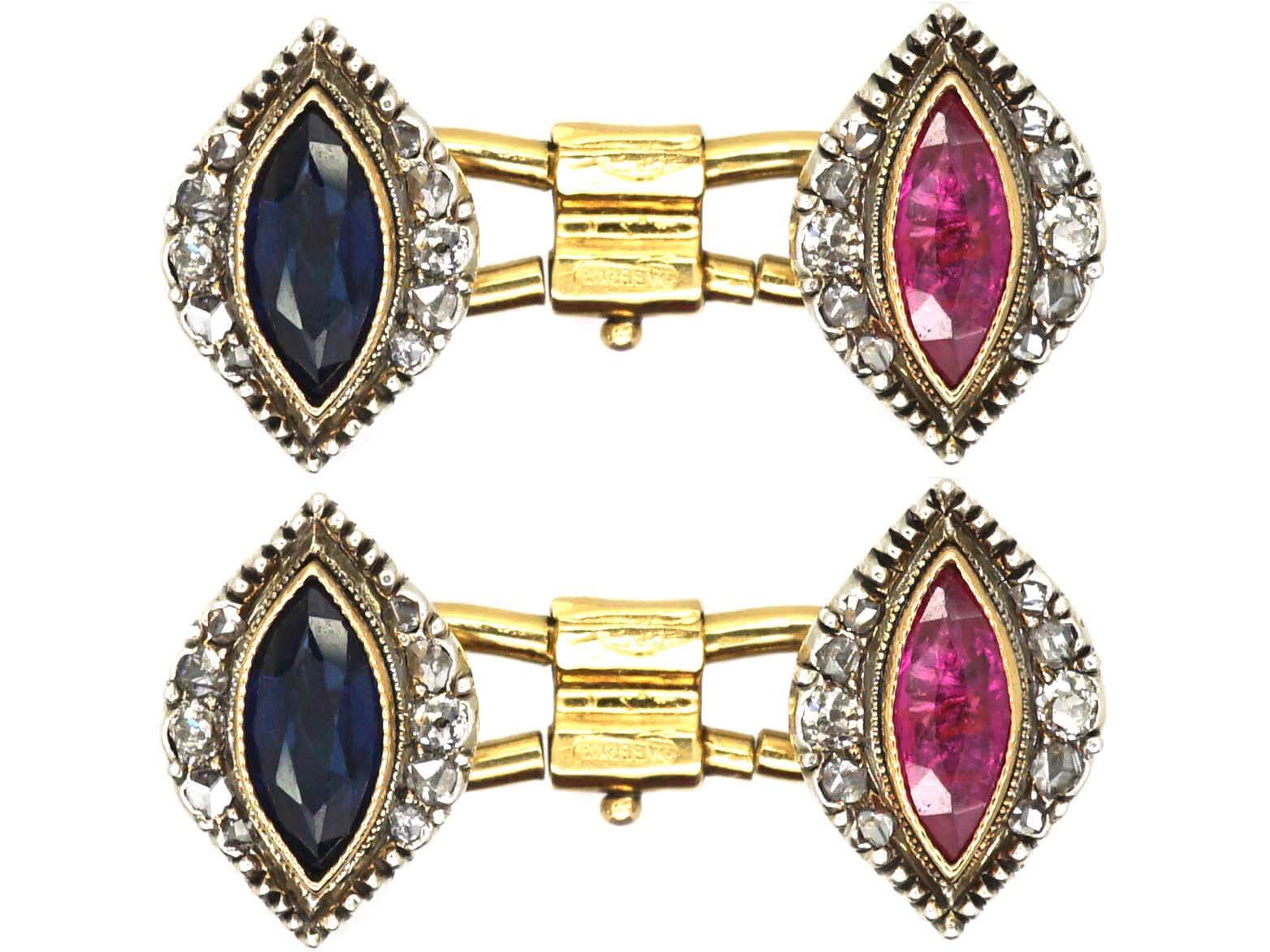 Russian Late 19th Century 18ct Gold Cufflinks set with Diamonds, Rubies ...