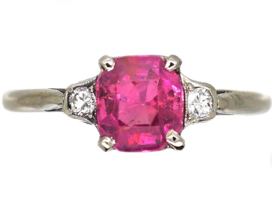 18ct White Gold, Pink Sapphire & Diamond Ring (485U) | The Antique ...