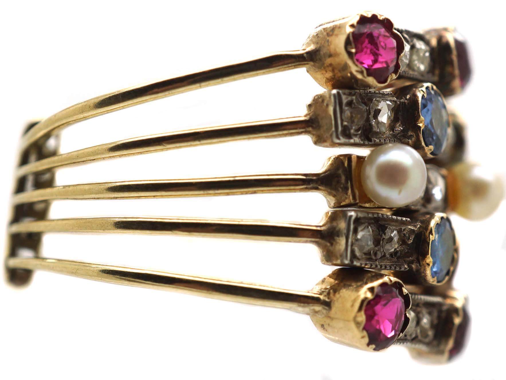 Edwardian 18ct Gold Harem Ring set with Rubies, Sapphires, Pearls ...